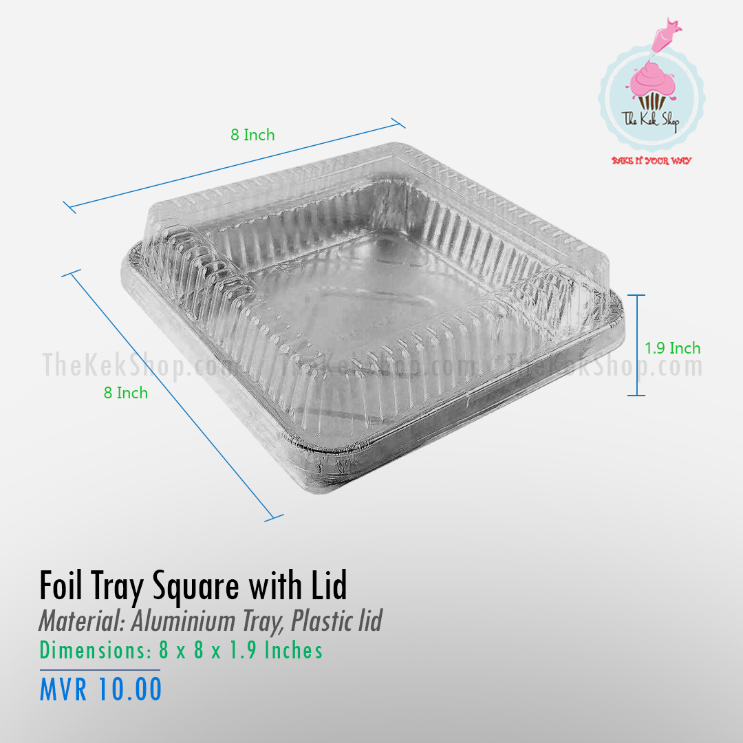 Foil Tray Square 8″x8″ with plastic lid #5172 – The Kek Shop